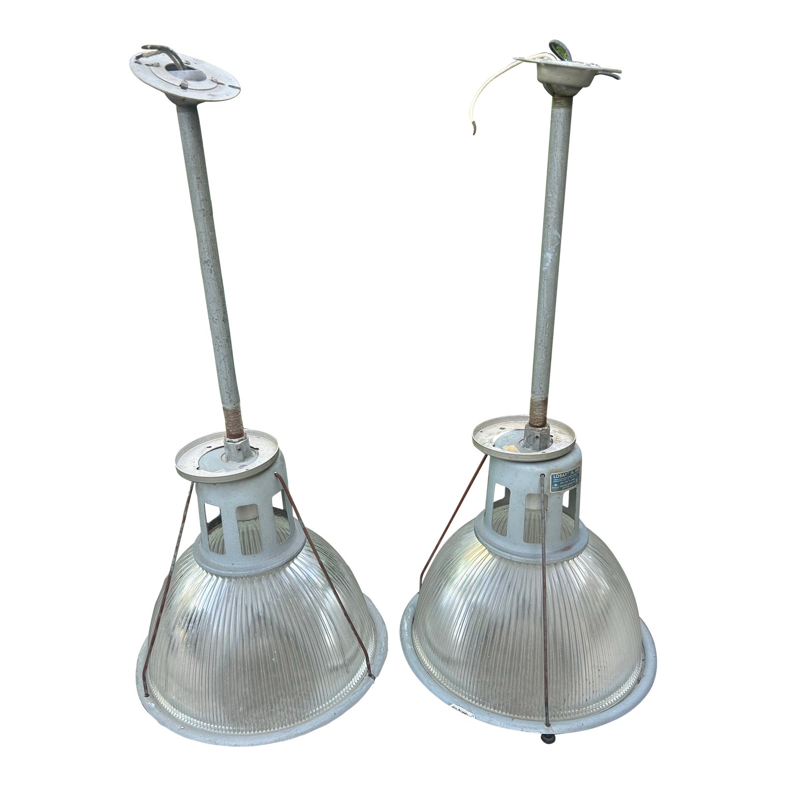 1950s Pair Lobay Holophane Vintage Industrial Pendant Lights | Chairish