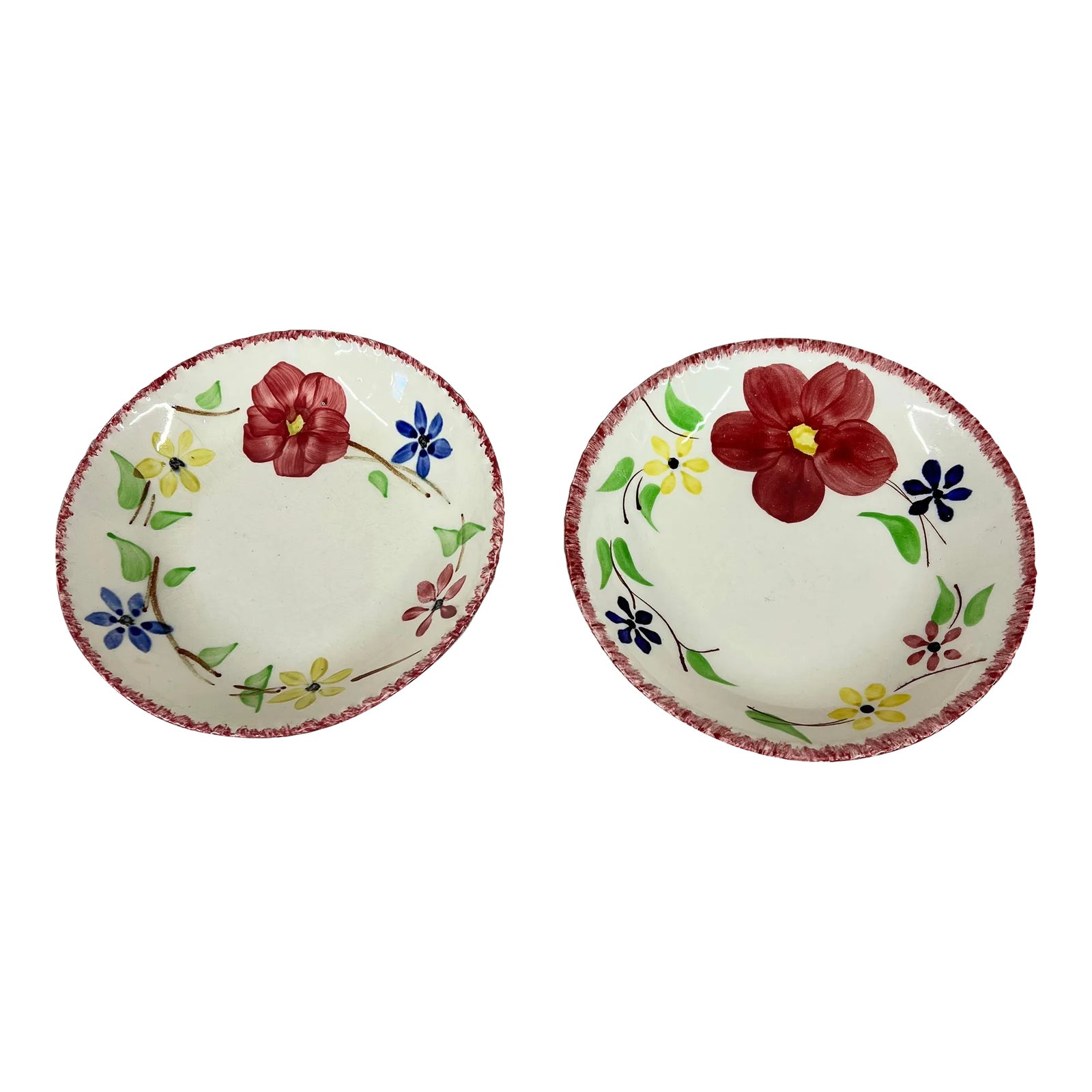 Hand Painted Blue Ridge Southern Potteries Bowls - a Pair | Chairish