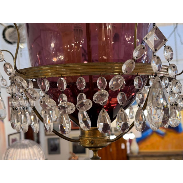 1930's Art Nouveau Amethyst Glass + Clear Cut Crystal Parlor Chandelier ...