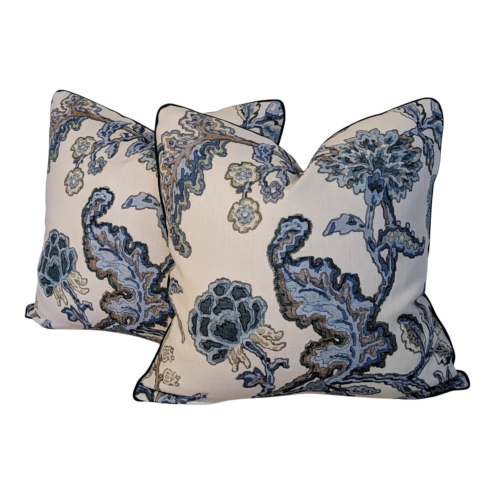 Cowtan & Tout Aubury Aqua 22" Pillows With Viridian Green Cord | Chairish