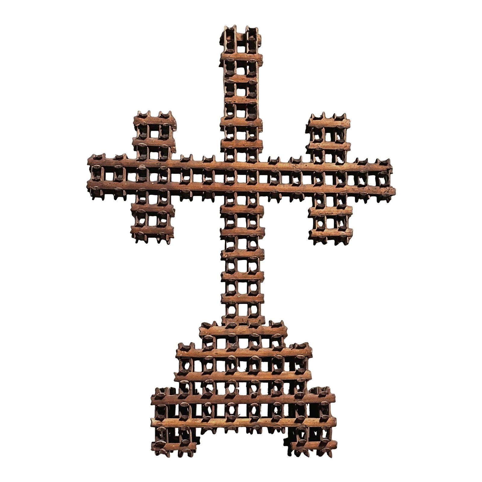 Antique 19th Century Tramp Art Crown of Thorns Crucifix Footed ...