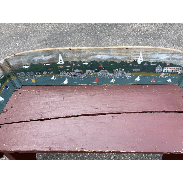 1940s Vintage Nantucket Scene Hand Painted Wagon Bench | Chairish