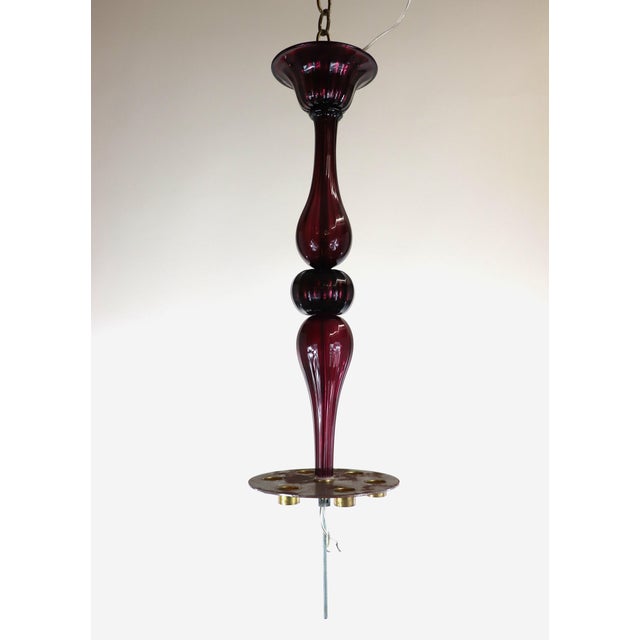 Mid-Century Large Aubergine Murano Glass Silver Gilt Chandelier | Chairish