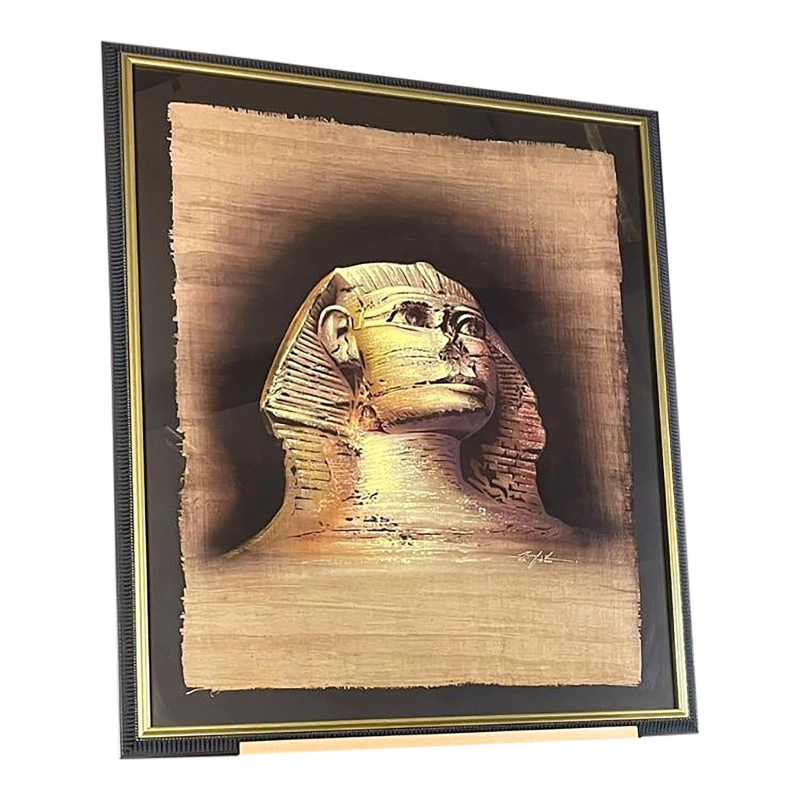 1996 Egyptian Sphinx on Papyrus Original Signed Painting by Monsef ...