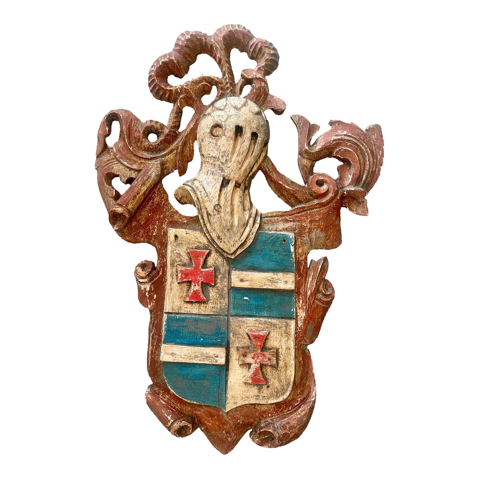 Italian Rustic Carved Wood Knight Armorial Shield | Chairish