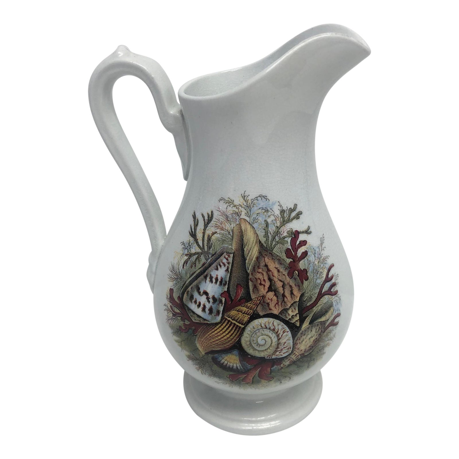 Antique 1860 Prattware Seashell & Seaweed Pitcher | Chairish