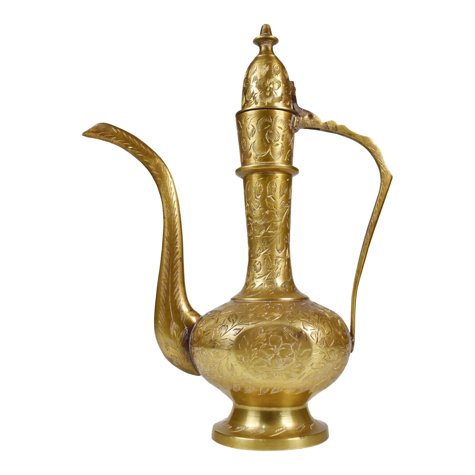 Vintage Mid 20th Century Solid Brass Hand Etched Engraved Ewer Pitcher ...