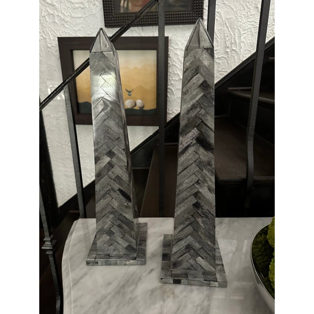 Wood Inlaid Obelisk, Pair | Chairish