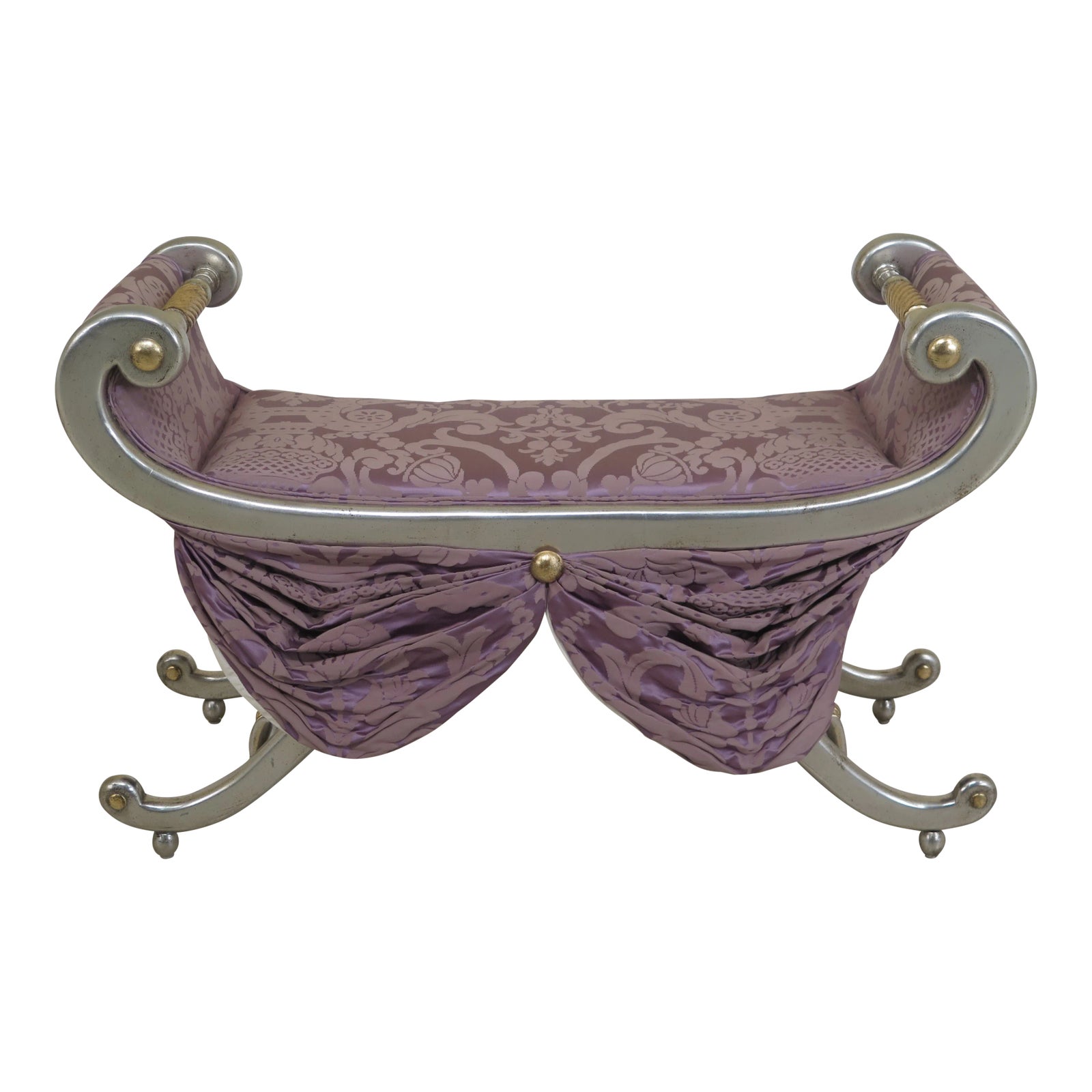 1990s Vintage Trouvailles Silver Leaf French Style Window Bench | Chairish
