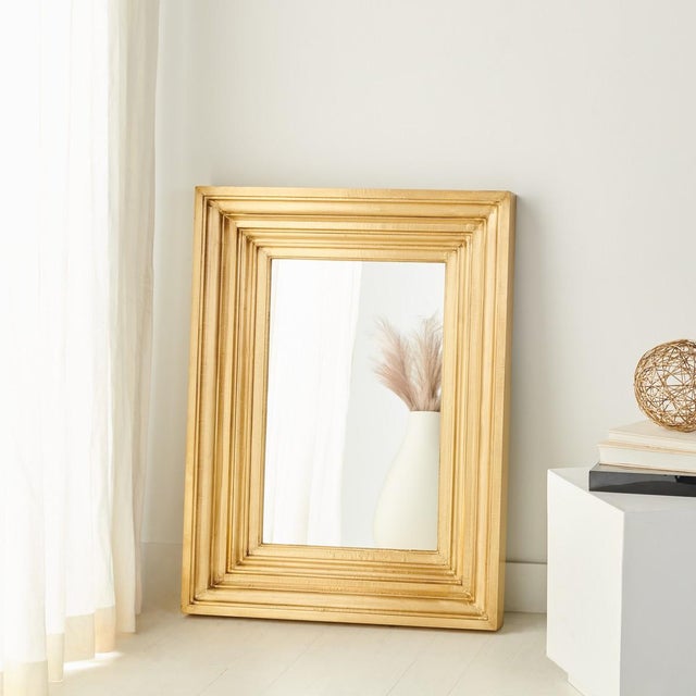 Kerry Small Rectangle Wall Mirror - Brass | Chairish