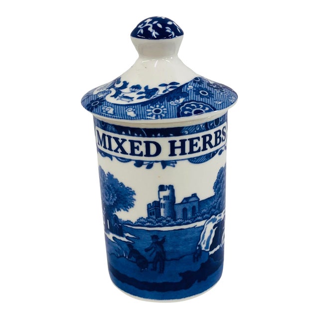 Spode Italian Blue Mixed Herbs Lidded Spice Jar | Chairish