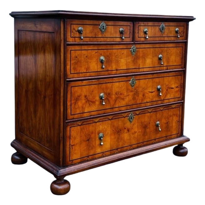 Oyster Veneer Chest of Drawers with Original Brass Handles from William ...