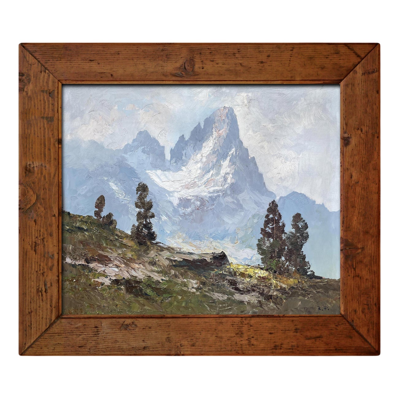 Cimon Della Pala Alpine Landscape with Dolomites, 20th Century, Oil on ...