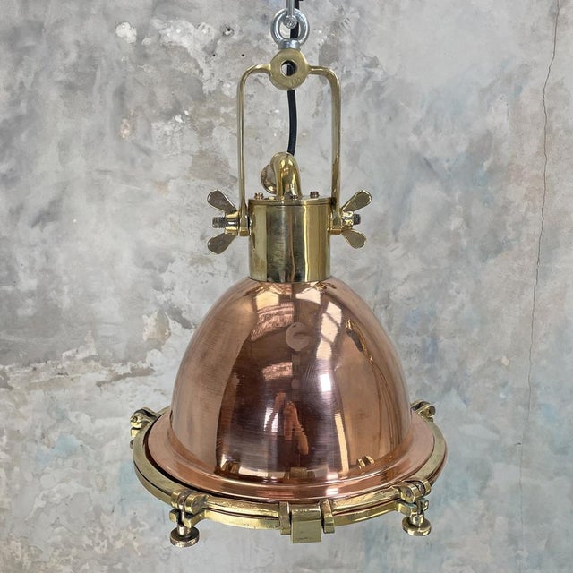 Industrial Copper & Brass Cargo Directional Ceiling Light attributed to ...