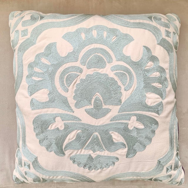 Light Blue Embroidered Pillows - a Pair | Chairish