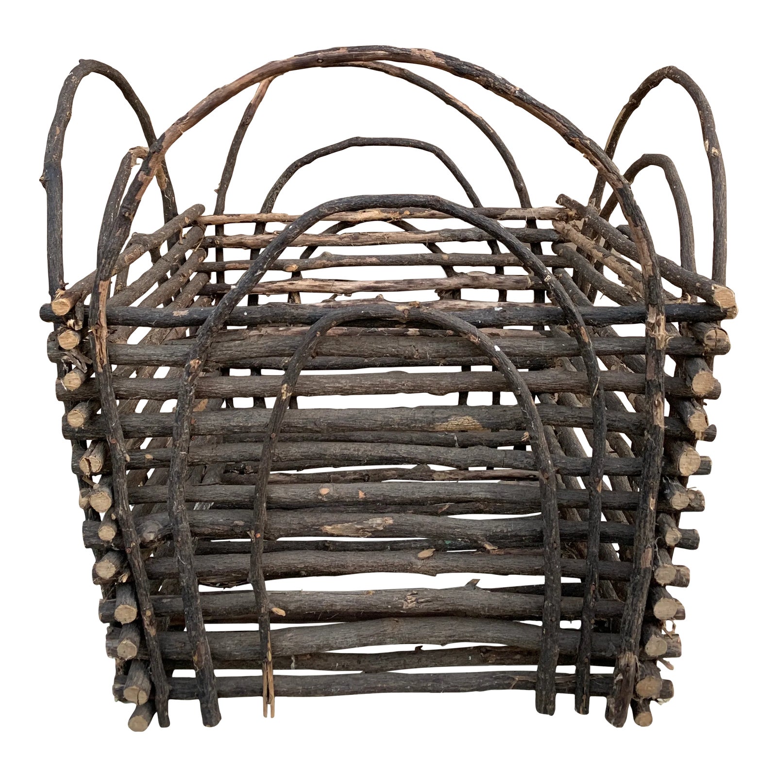 Antique Early 20th Century American Rustic Twig Basket | Chairish