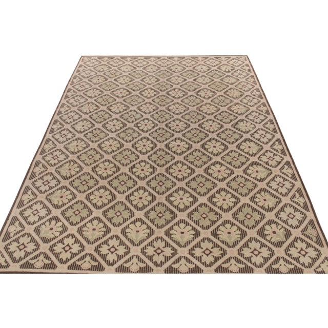 Vintage French Country Style Rug in Beige-Brown, Pink, Green Floral ...