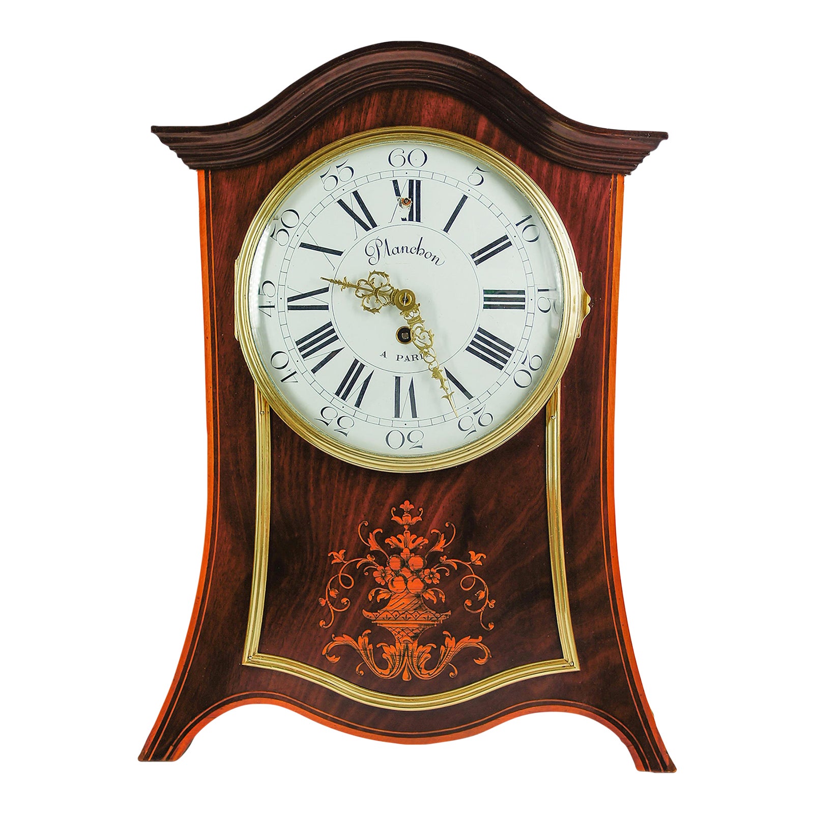1889 Marquetry Inlaid Antique Mechanical French Shelf Clock by Samuel ...
