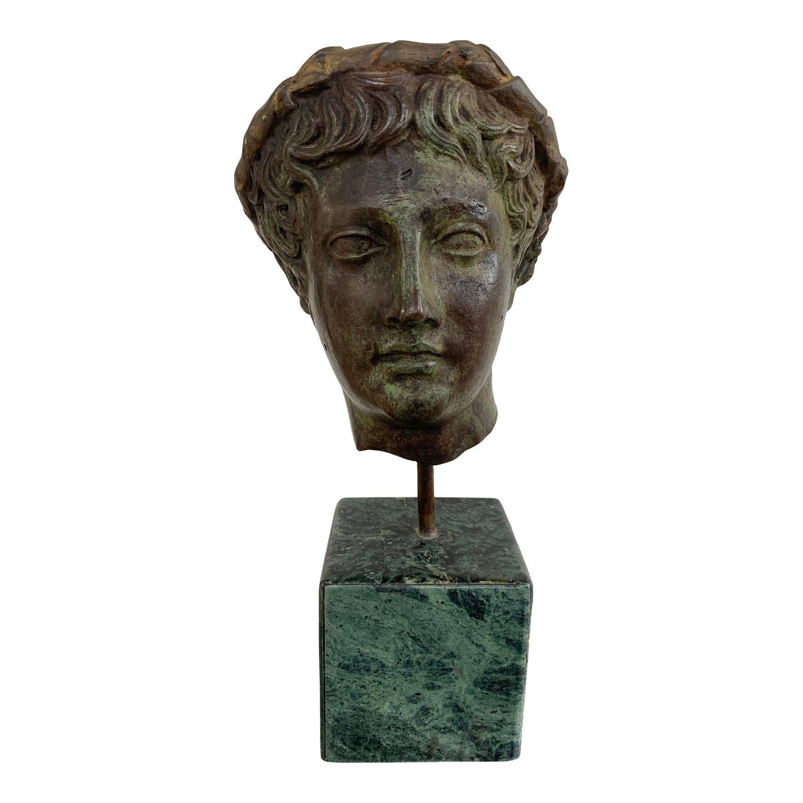 Classical Brass Verdigris Mythological Male Bust Sculpture on Marble ...
