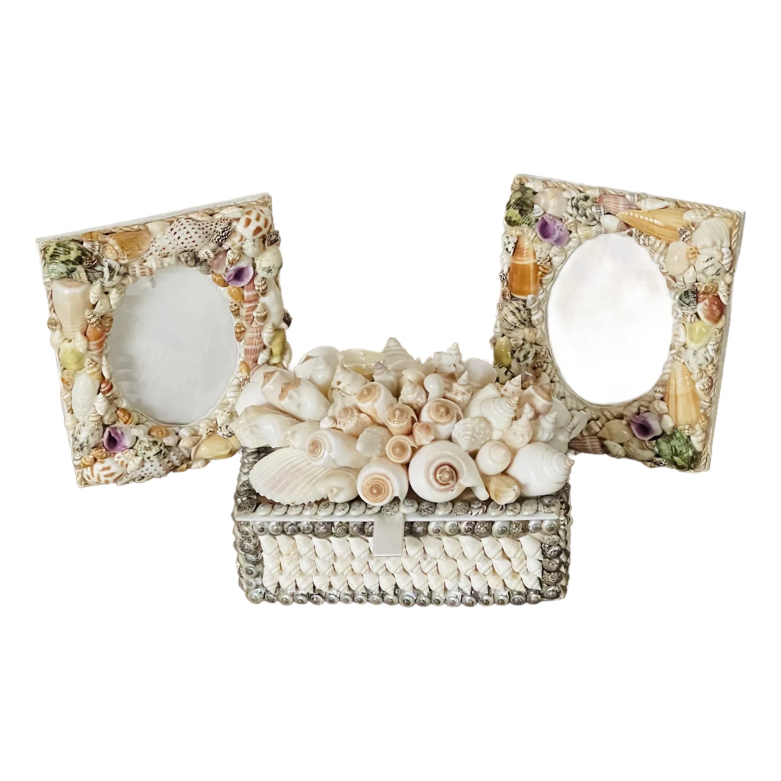 Vintage Sea Shell Encrusted Box With 2 Frames Tony Duquette Style - 3 ...