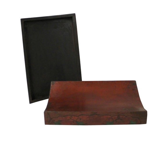 Chinese Distressed Orange Red Dragon Graphic Rectangular Curved Shape ...