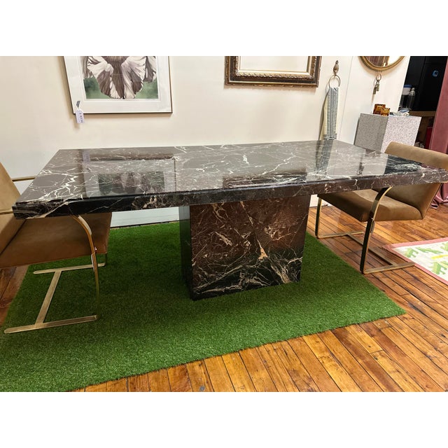 1980s Vintage Postmodern Large Verde Green and Deep Red Marble Dining ...