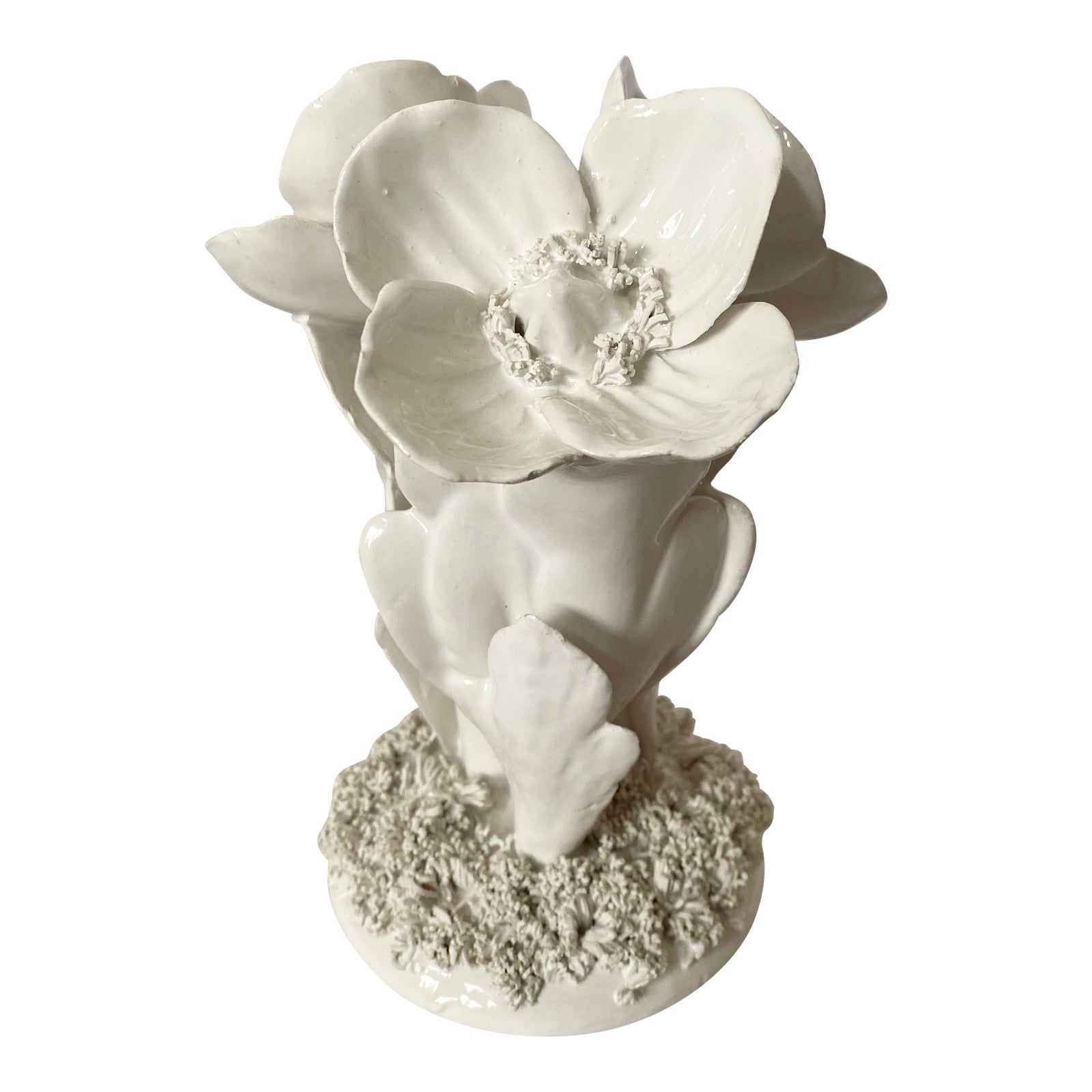 Vintage Portuguese White Ceramic Flower Sculpture | Chairish