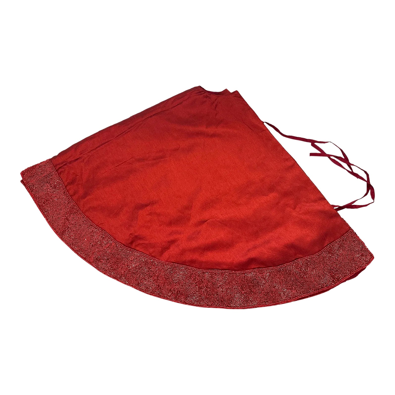 Red Shimmer Hand Beaded Tree Skirt | Chairish