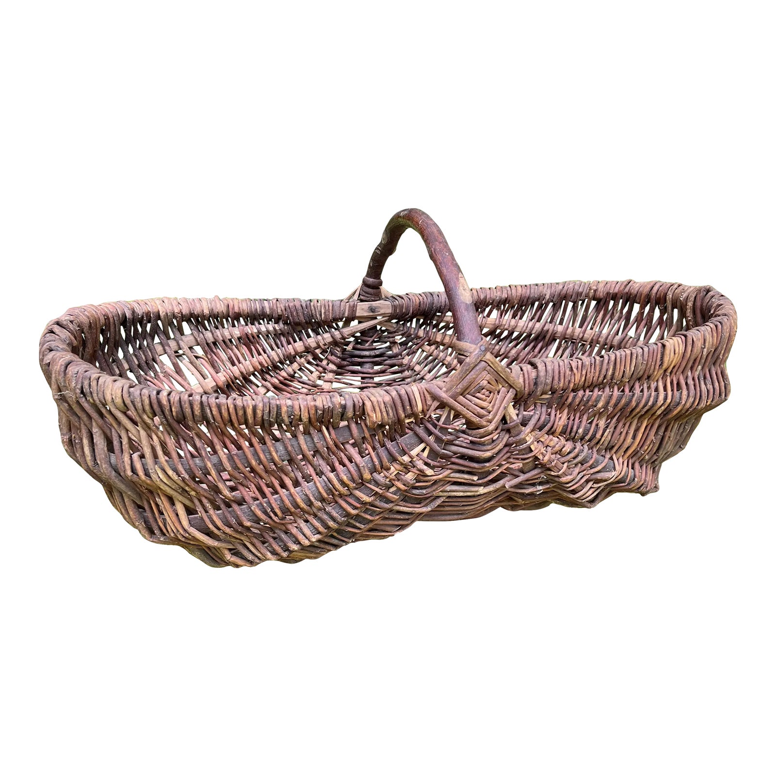 Early 20th Century Grapevine & Willow Woven Picking Basket W/ Handle ...