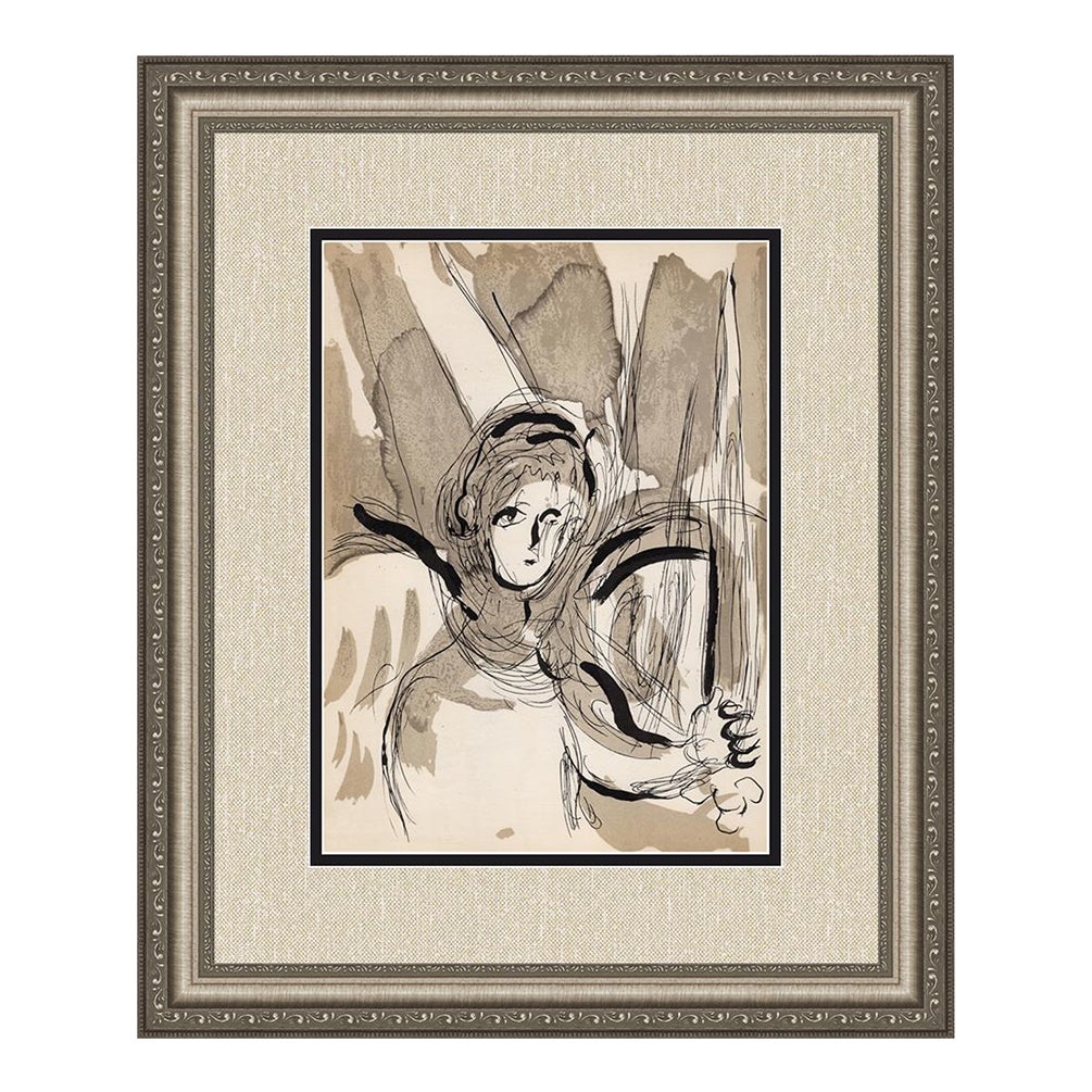 1956 Marc Chagall Lithograph Angel With an Epee Framed | Chairish
