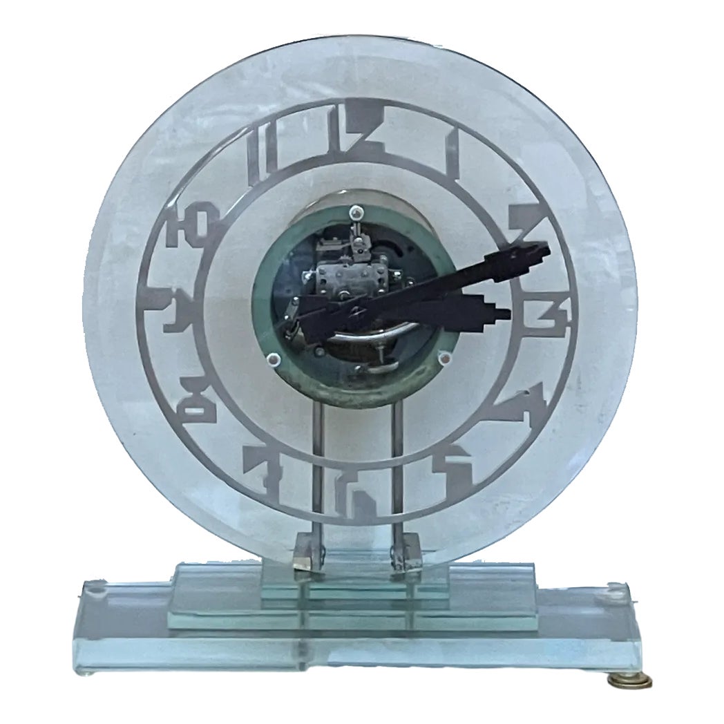 Art Deco Transparent Glass Electric Pendulum Clock from Ato, France ...