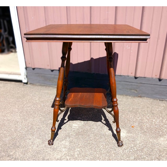 Antique Victorian Oak Parlor Table With Claw Feet 1890s | Chairish