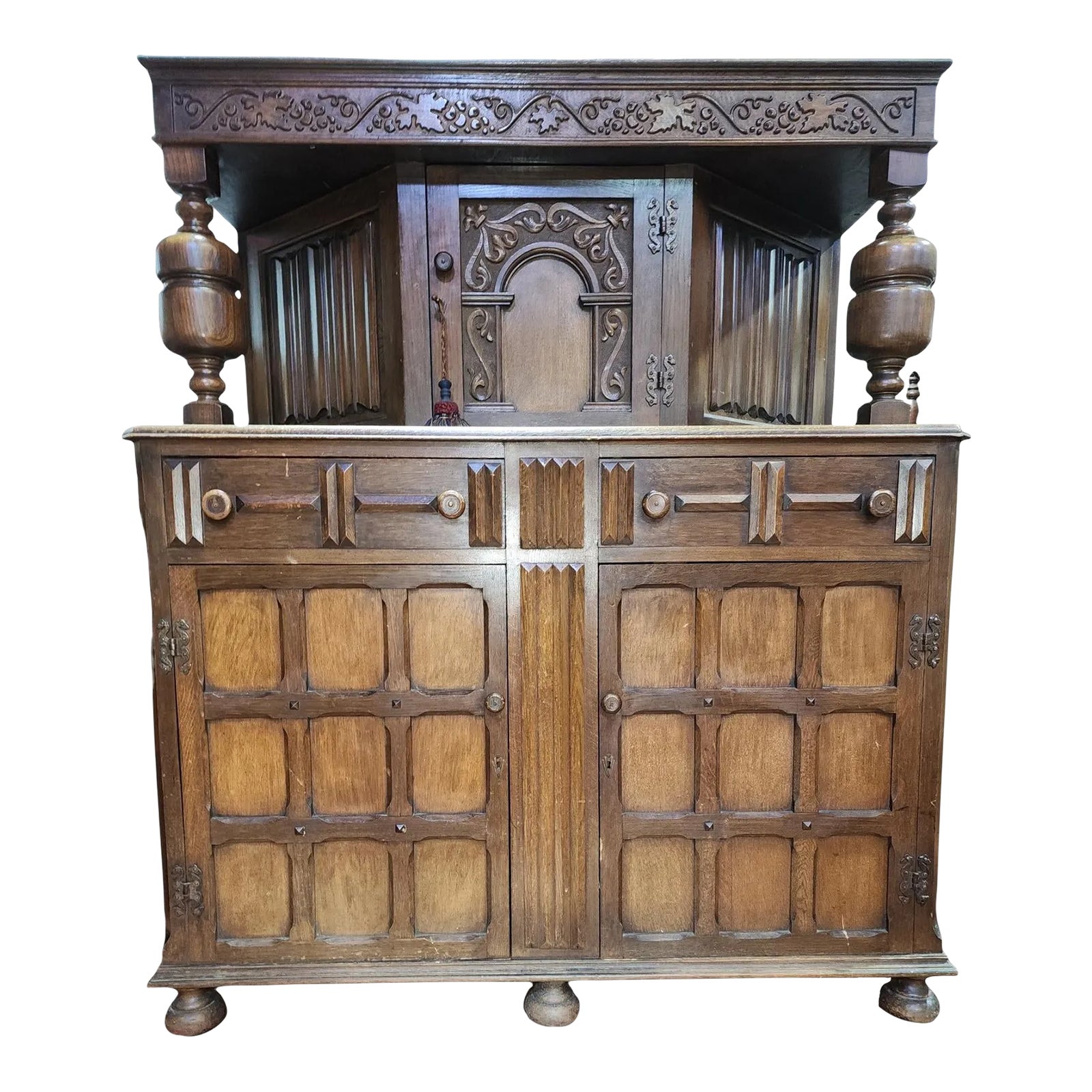 19th Century Oak Jacobean Court Cupboard | Chairish