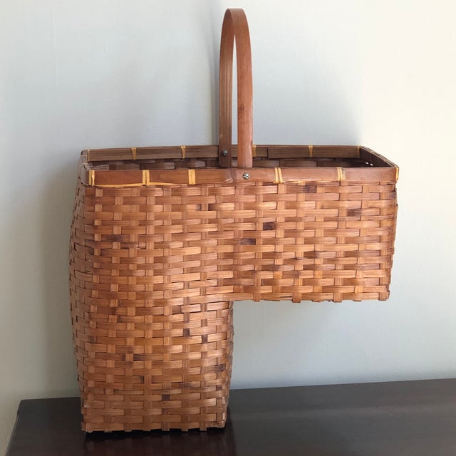 Mid-20th Century Rattan Stair Basket | Chairish