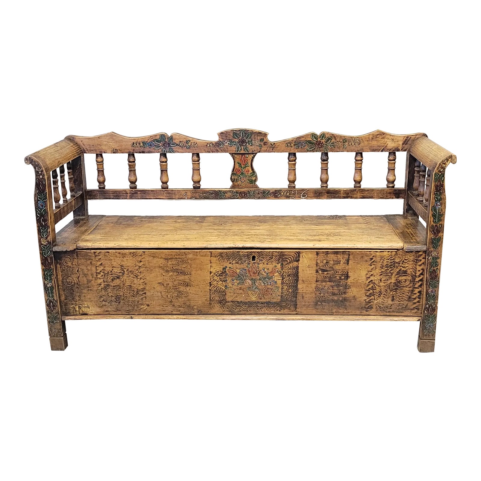 Antique 1926 Pine Eastern European Storage Bench With Original Paint ...