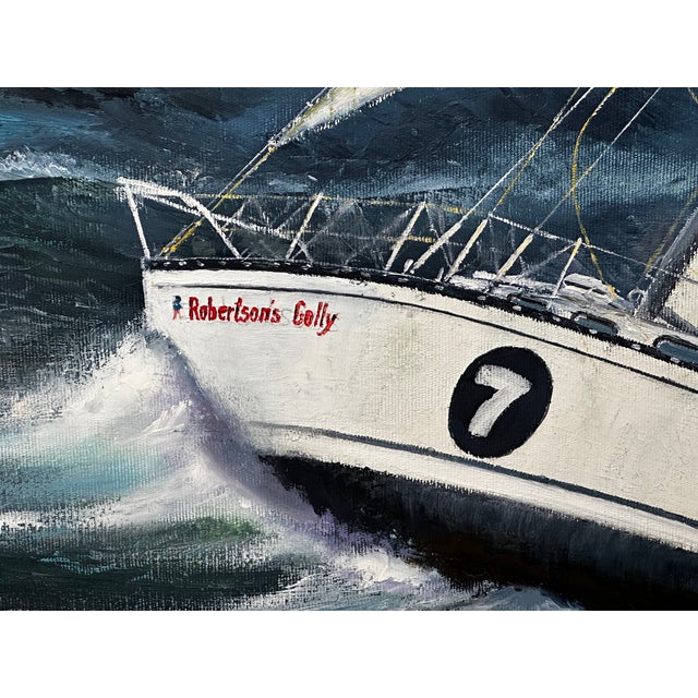 1970s Huge British Seascape Oil Painting Racing Yacht Robertsons Golly ...