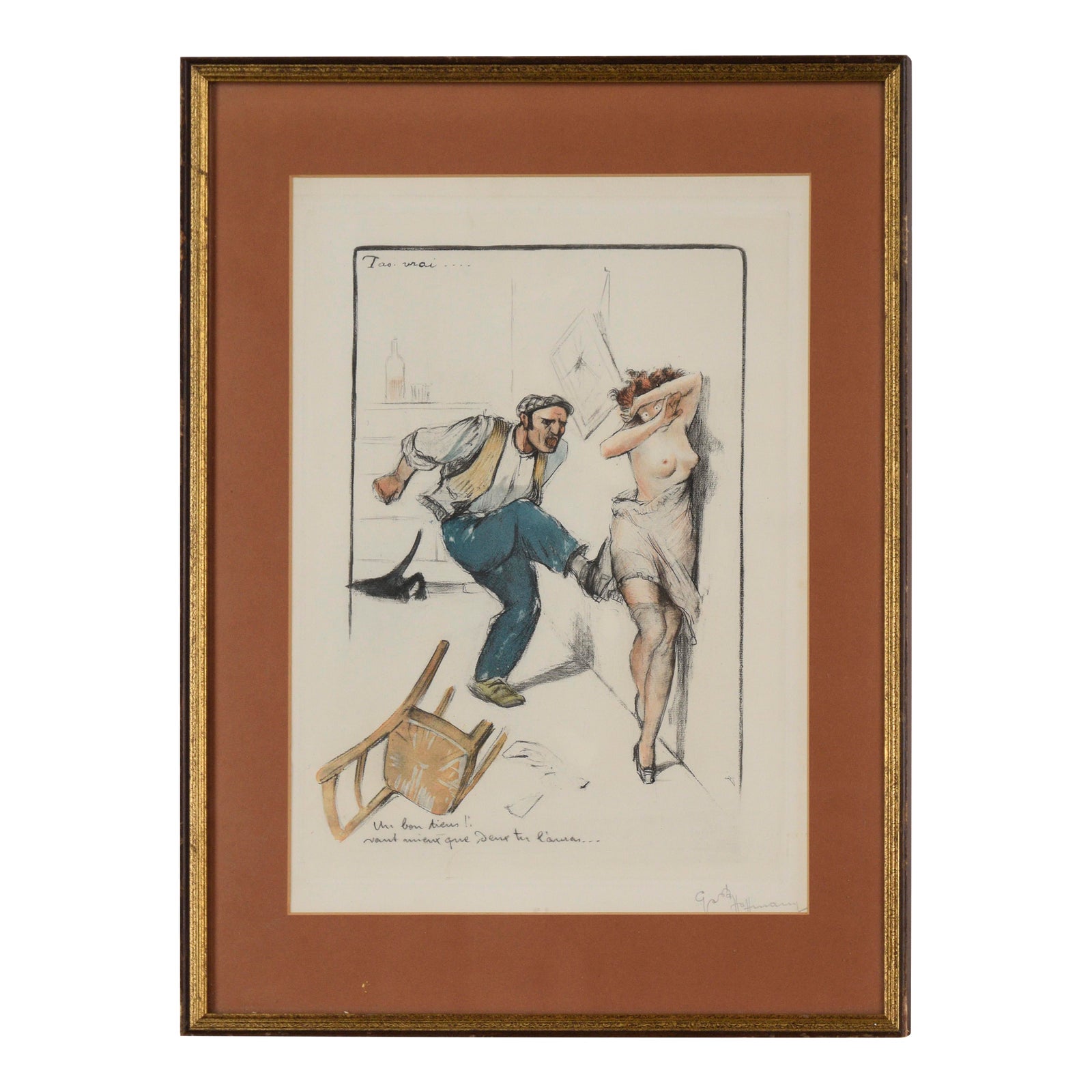 Satirical French Illustration of Man and Woman by Gaston Hoffmann ...