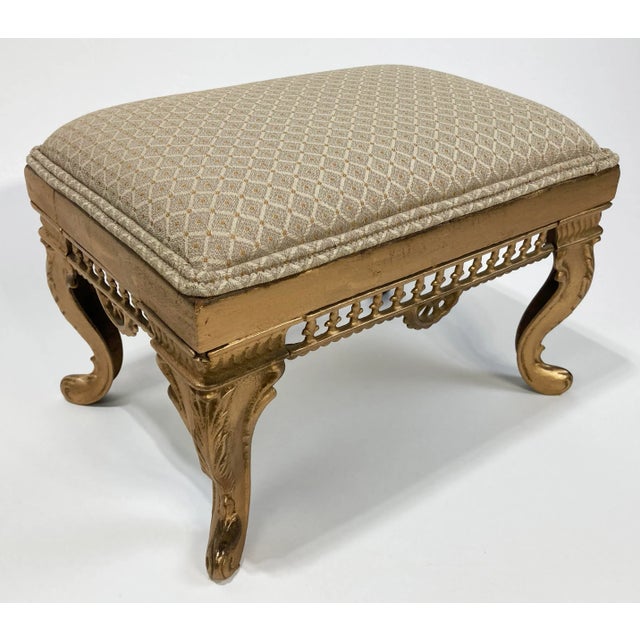 Vintage Upholstered Footstool With Cast Brass Base | Chairish