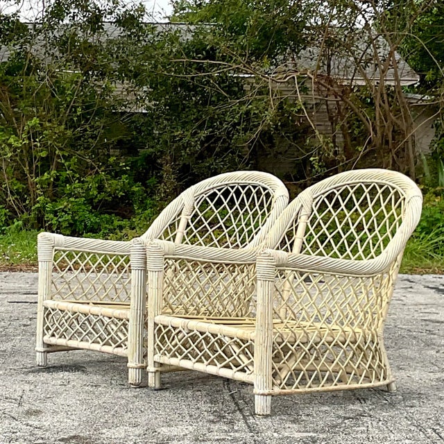 Mid 20th Century Vintage Coastal Trellis Rattan Lounge Chairs - a Pair ...