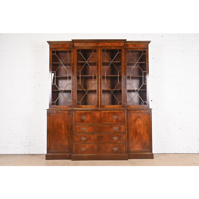 Trosby Furniture Georgian Carved Flame Mahogany Breakfront Bookcase ...