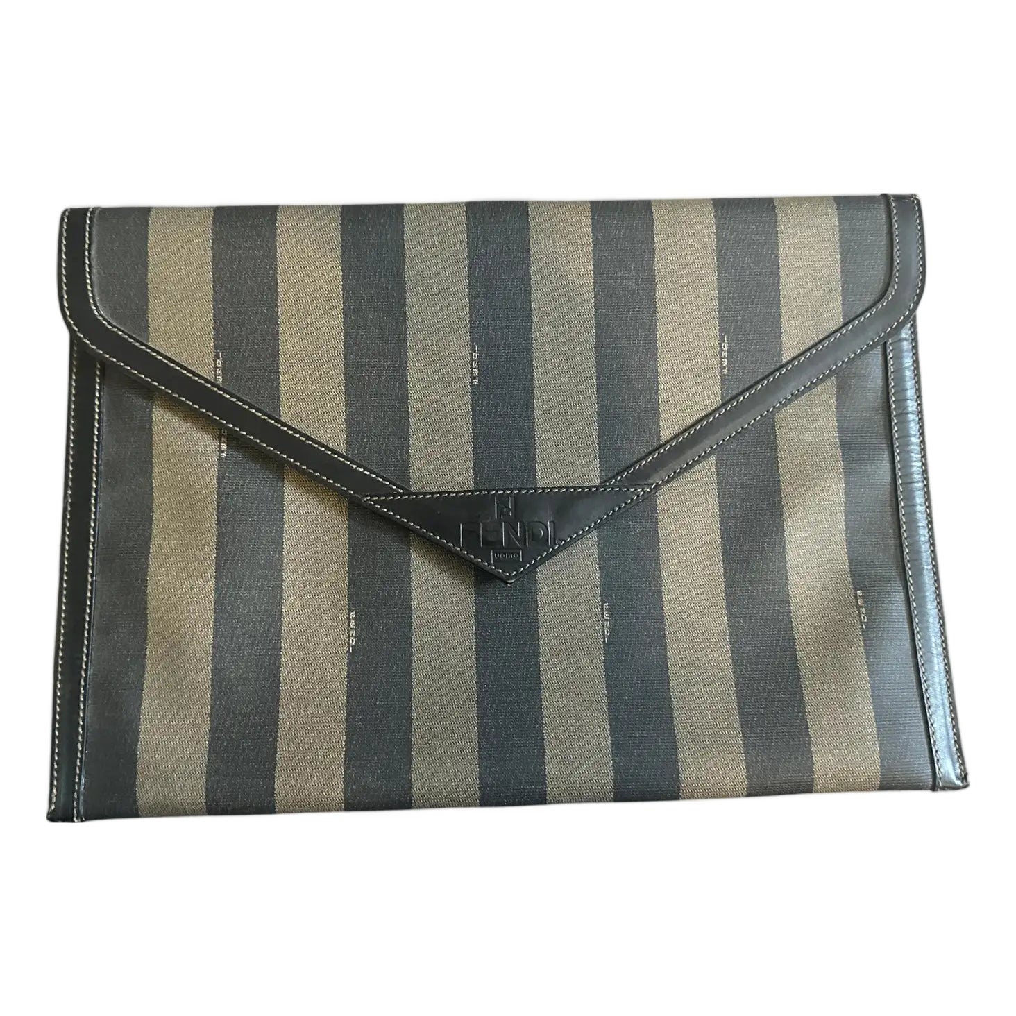 1990s Iconic Pequin Striped Canvas Clutch by Karl Lagerfeld for Sorelle ...