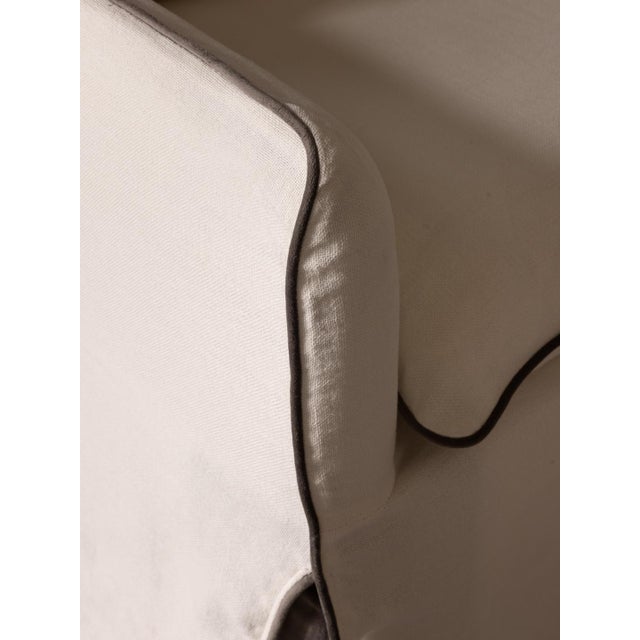 Cohen Linen Armchair in Ivory with Contrast Velvet Piping | Chairish