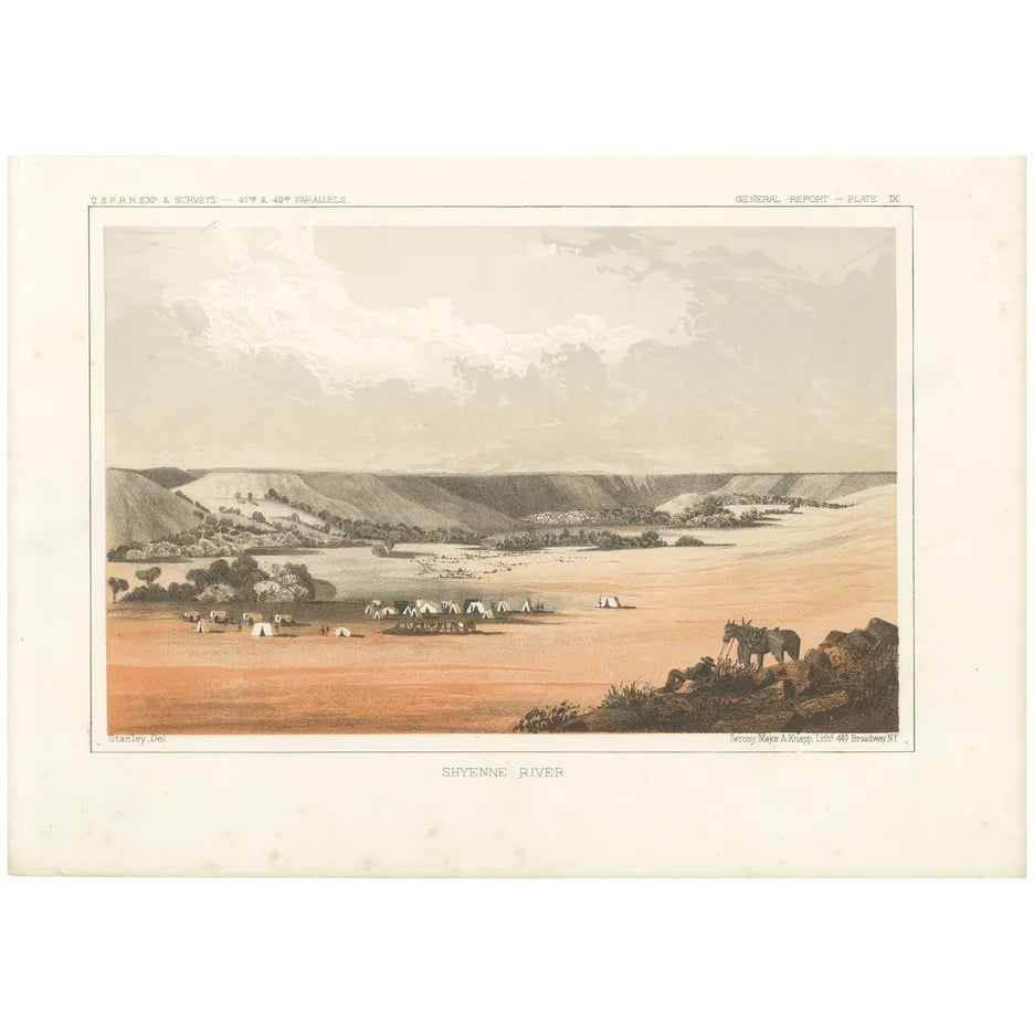 Shyenne River Landscape, Tinted Litho from the Pacific Railroad Survey ...