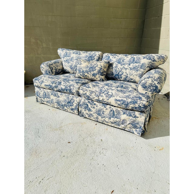 Vintage Blue and White Toile Sofa | Chairish