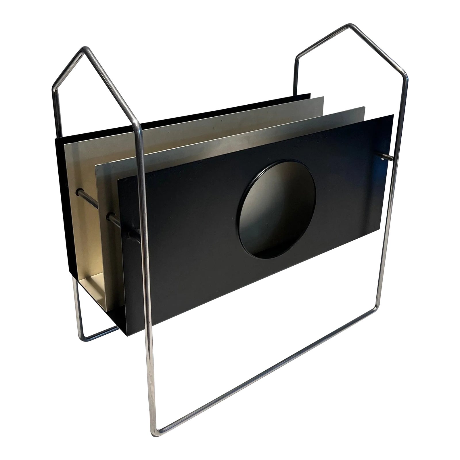 1950s Design/one Magazine Rack in Chrome, Black and White Lacquered ...