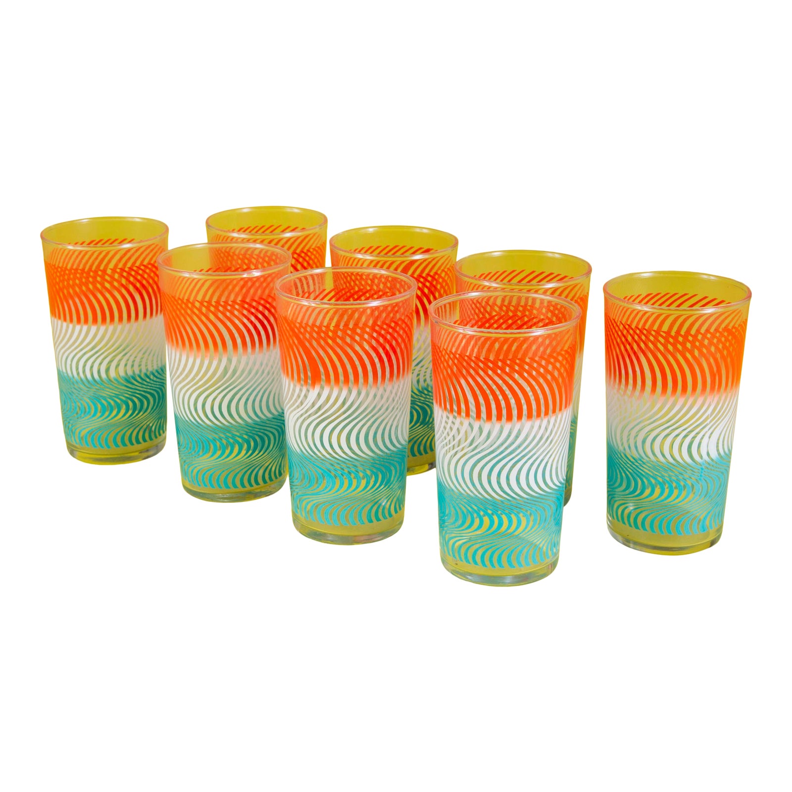 Set of 8 1950's Tri-Color Swirl Glasses | Chairish
