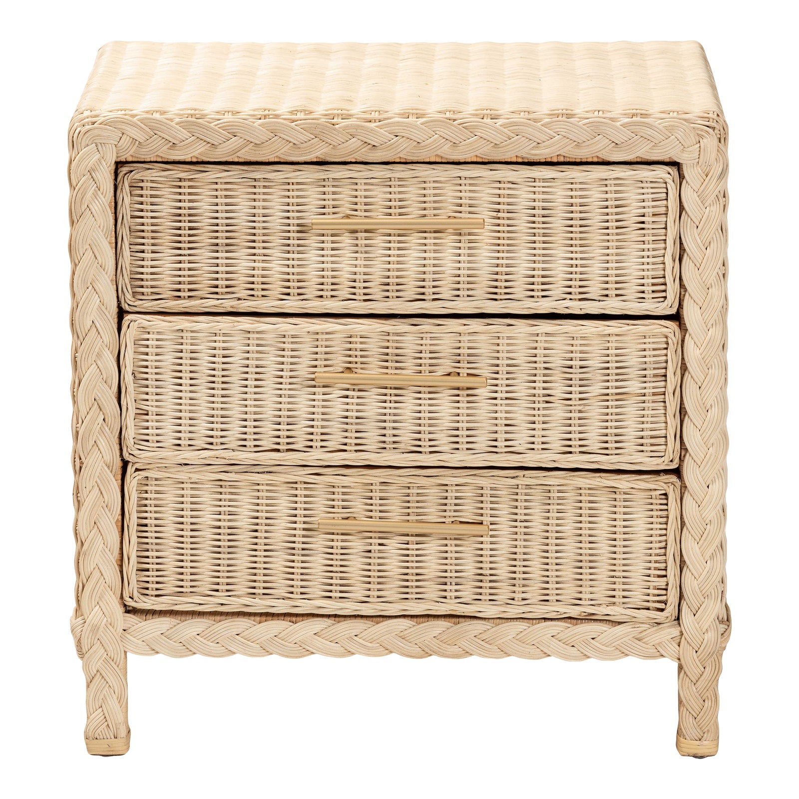 Lanica Bohemian Sun Bleached Rattan 3-Drawer Nightstand | Chairish