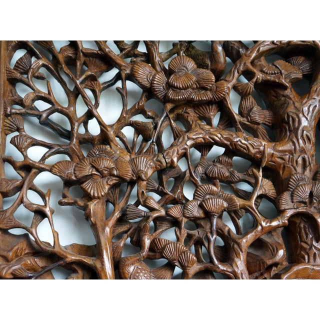 Antique Panels - Wood Carving of Bamboo and Plum Blossoms- Set of 2 ...