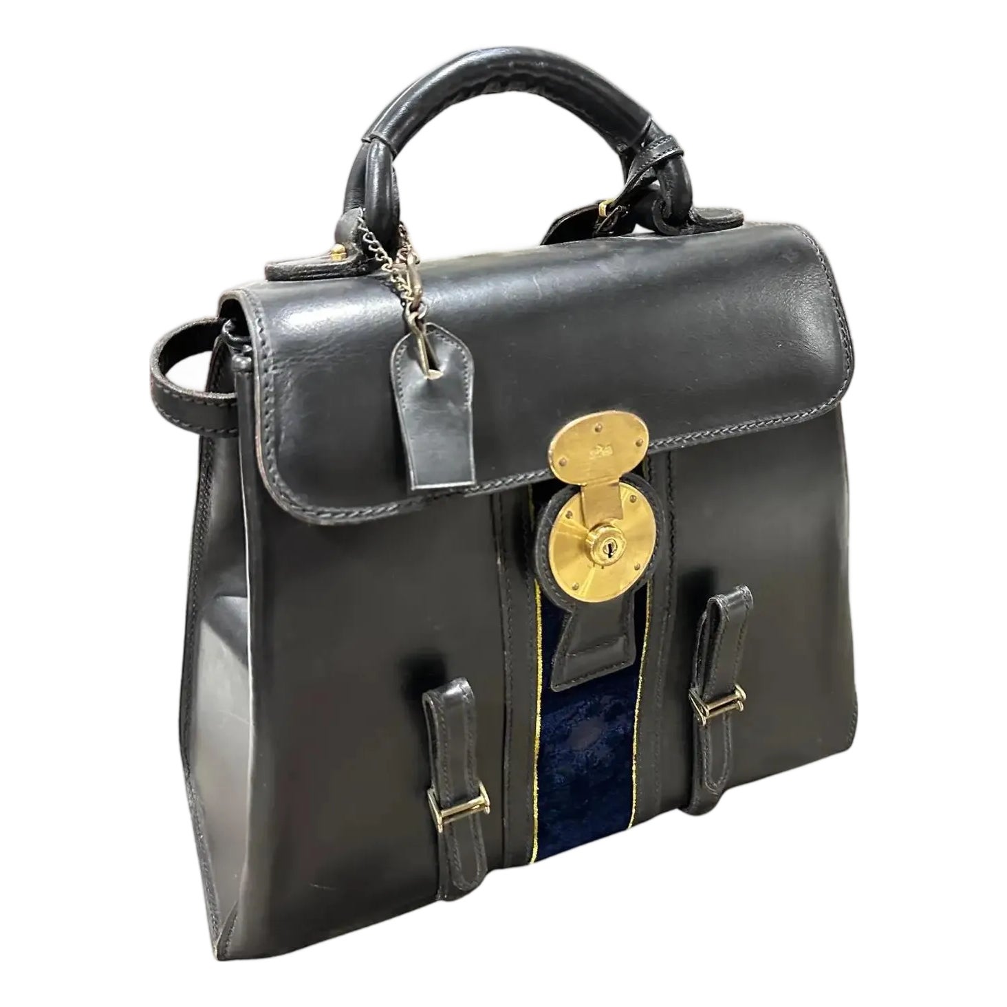 1980s Elegant Leather and Blue Velvet Hand Bag by Roberta Di Camerino ...
