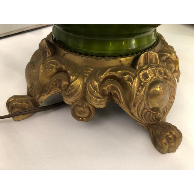 Vintage Pair of Large Ef. Ef Industries Brass Metal & Green Glass Lamps ...